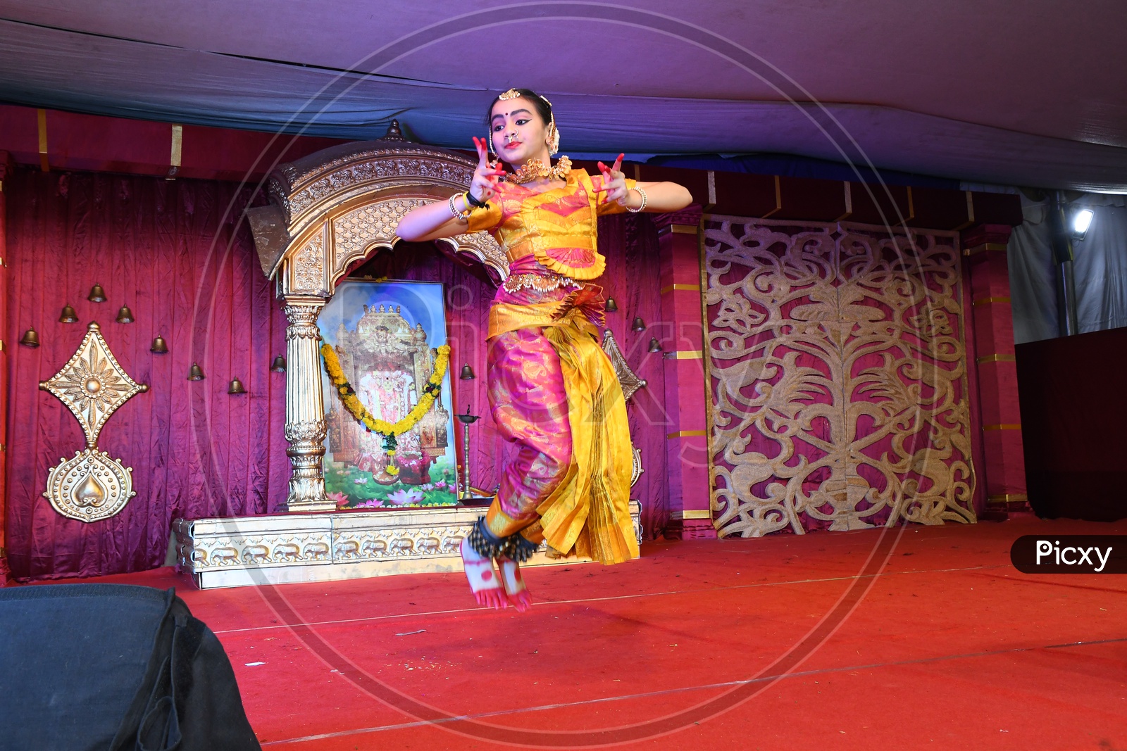 Image of Traditional Bharathanatyam Dancer Dancing On Stage With ...