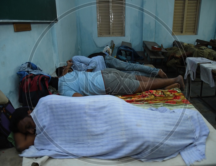 Image of Police Sleeping on School Benches After Duty During Durga ...