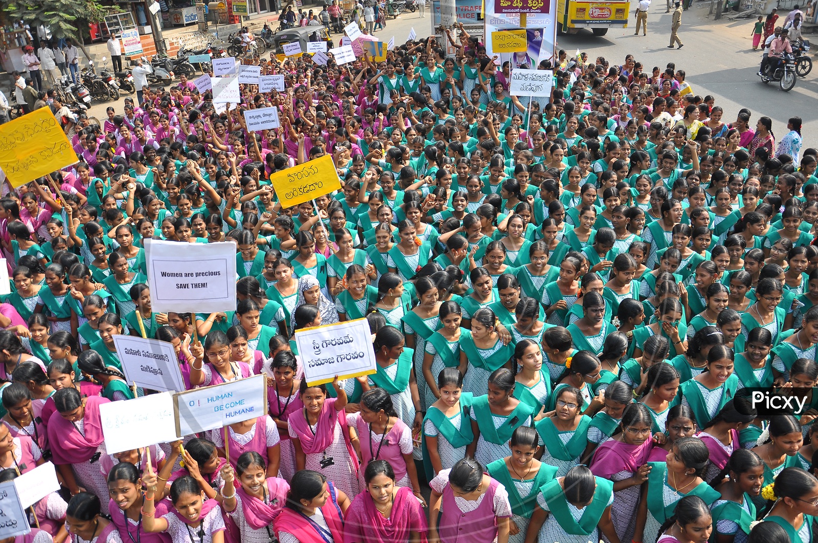 Image of Group of College students holding placards about Women ...