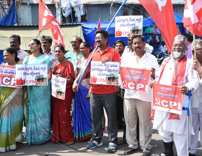 Image of Political Parties CPM Janasena Party Protesting against high ...