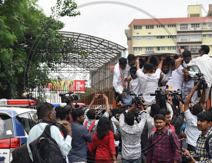 Image of Congress Party workers being detained into a van by Telangana ...