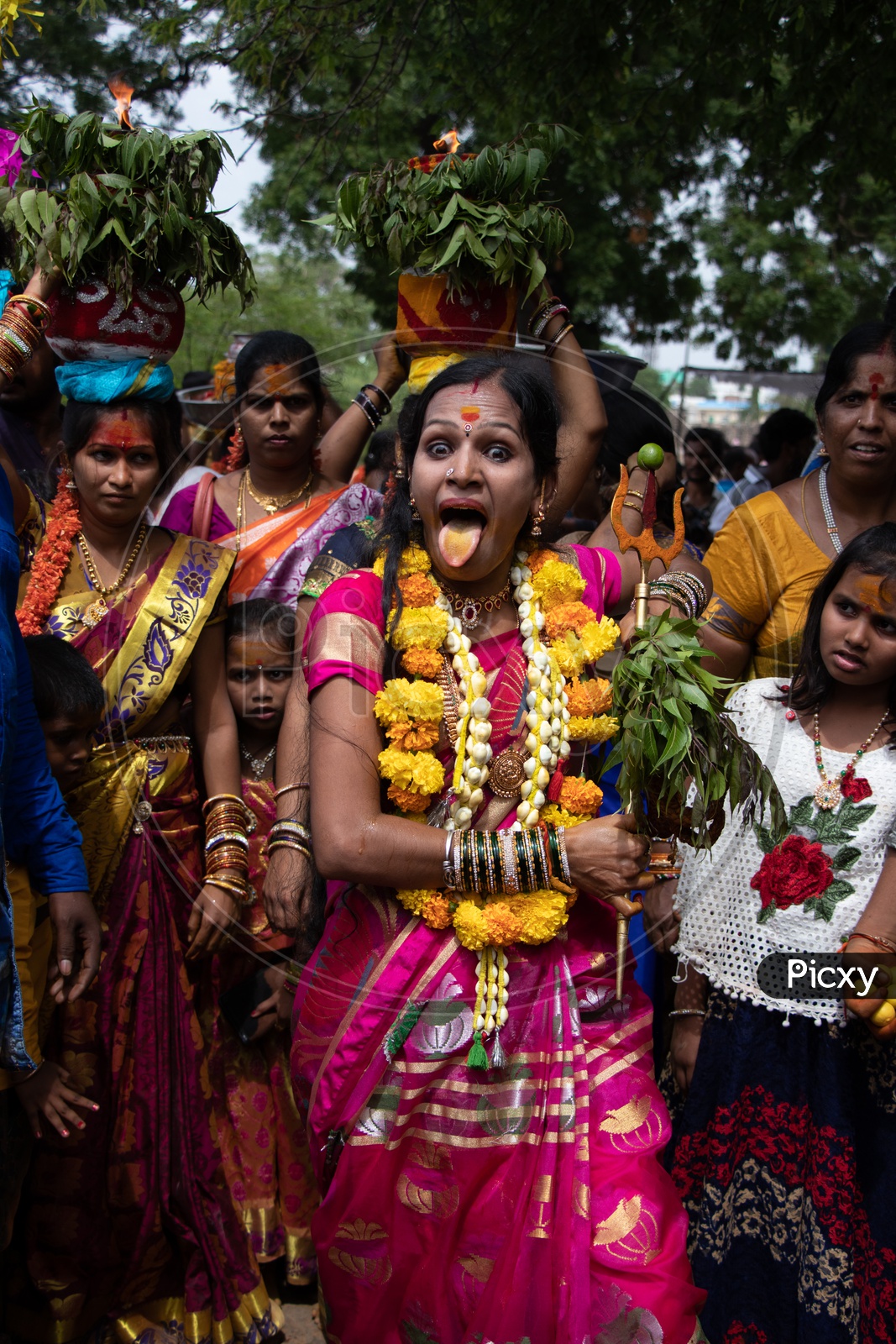 Image of Tranced Woman Dancing During Bonalu Festival Celebrations In ...