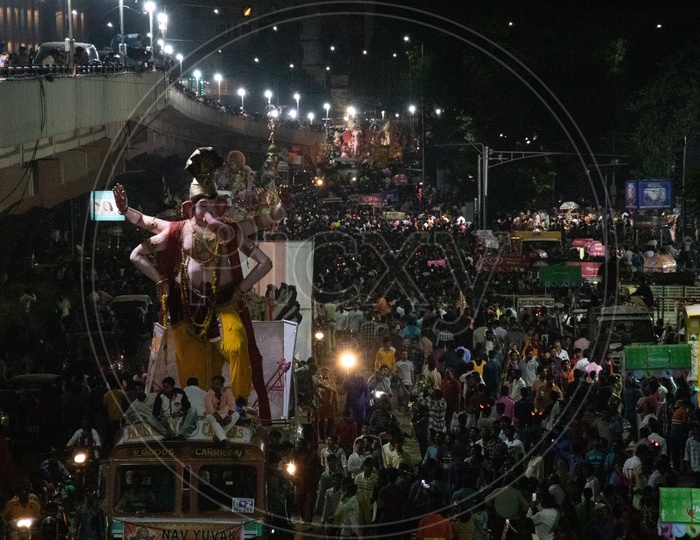 Image of Lord Ganesh Idols In Procession During Ganesh Visarjan Or ...