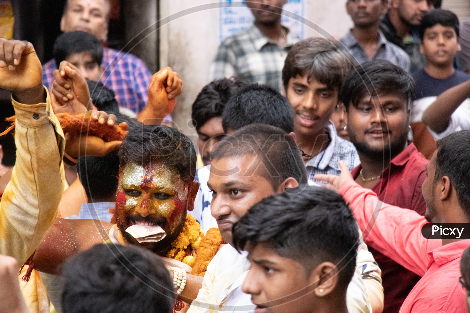 Image of Pothuraju Surrounded By Crowd During Bonalu Festival ...