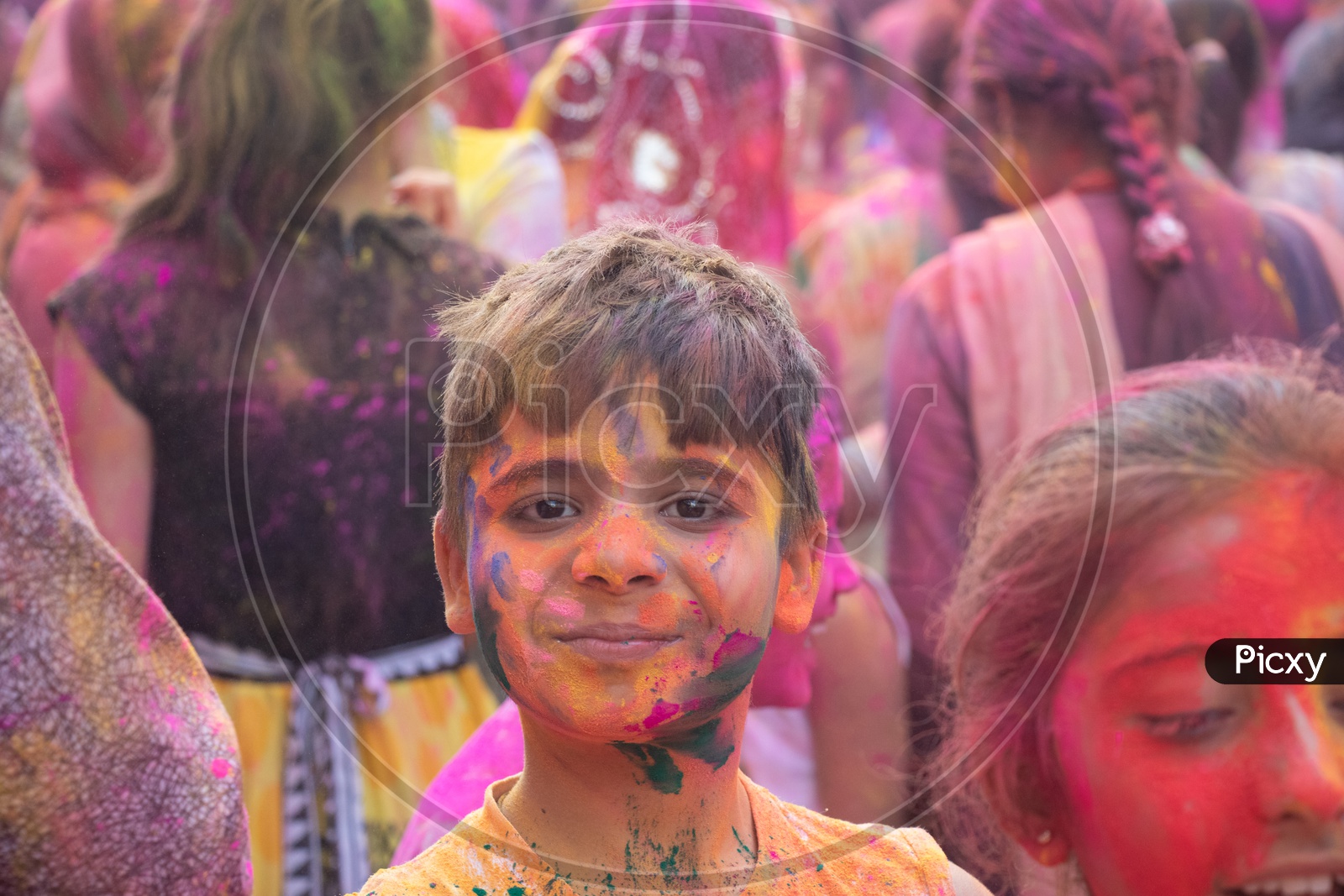 Image of Indian Children Celebrating Holi Festival Filled In Colors ...