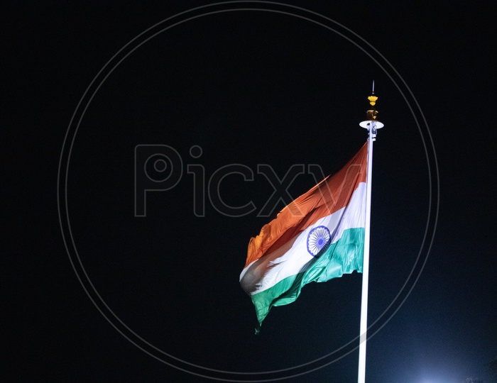Image of Indian National Tri-Color Flag With Black Sky In Background ...