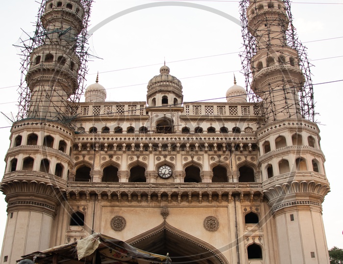 Image of Charminar View With Pillars over Blue Sky Background-DB766063 ...