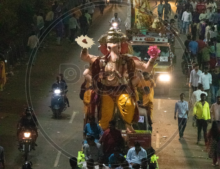 Image of Lord Ganesh Idols In Procession During Ganesh Visarjan Or ...