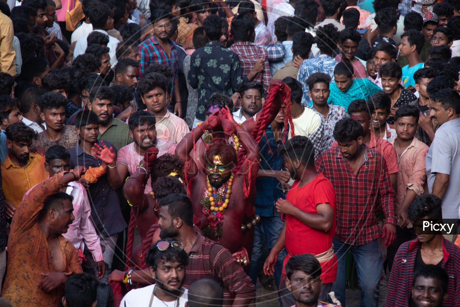 Image of Pothuraju Surrounded By Crowd During Bonalu Festival ...