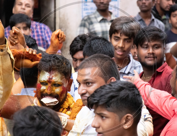 Image of Pothuraju Surrounded By Crowd During Bonalu Festival ...