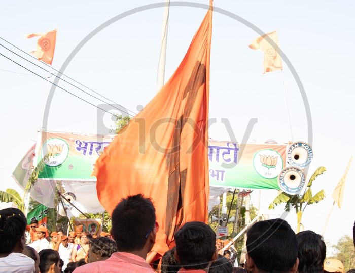 Image of Lord Hanuma Saffron Flags In Sri Rama Navami Shoba Yatra-RA399726-Picxy