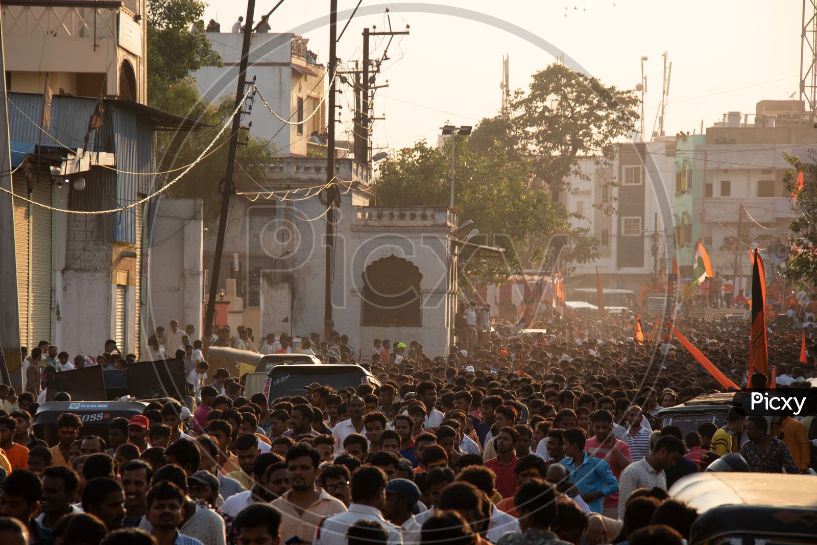 Image of Crowd Of Hindu devotees Carrying Saffron Flags At Sri Rama Navami Shoba Yatra-AQ879556 ...