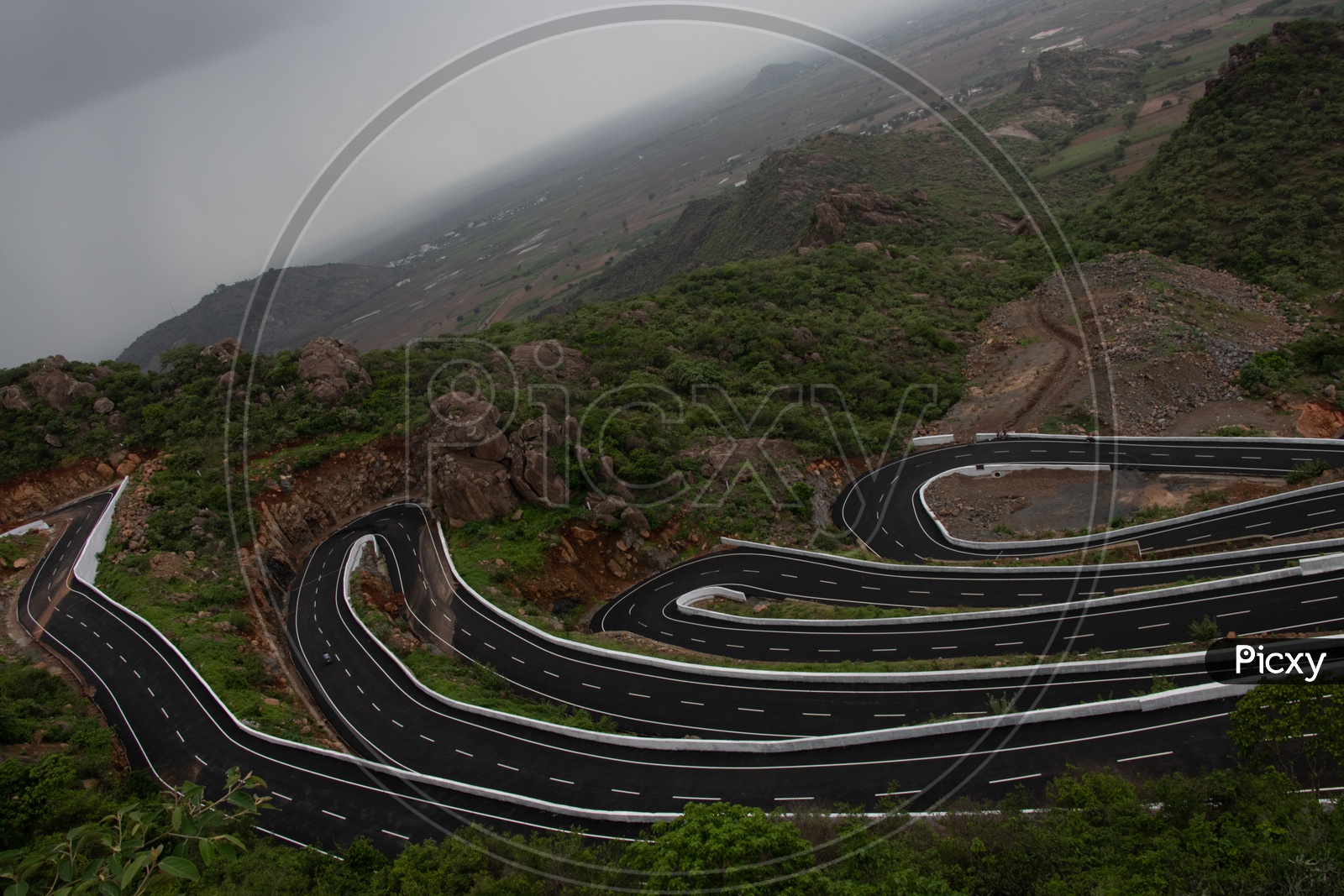 Image of Kondaveedu Ghat Road View With Asphalt Road Lines and Hairpin ...