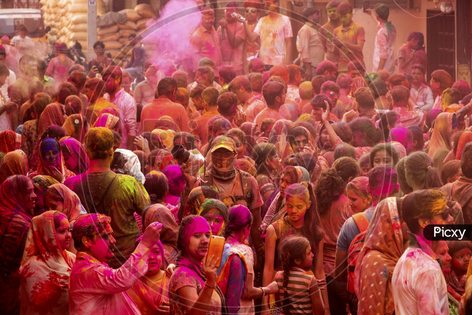 Image of Indian People Celebrating Holi Festival Filled In Holi Colors ...