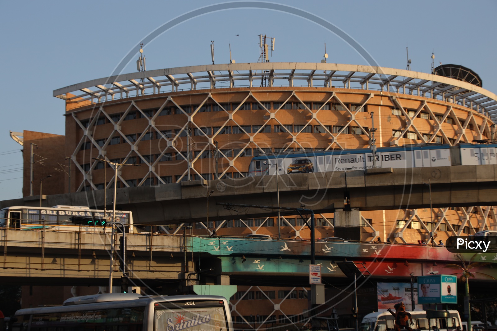 Image of Cyber Towers Composition With Flyover And Metro Train Running ...