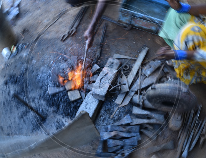 Image of Indian Blacksmith Forges the Hot Iron Metal-KO812294-Picxy