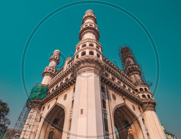 Image of Charminar View With Pillars over Blue Sky Background-PQ492414 ...