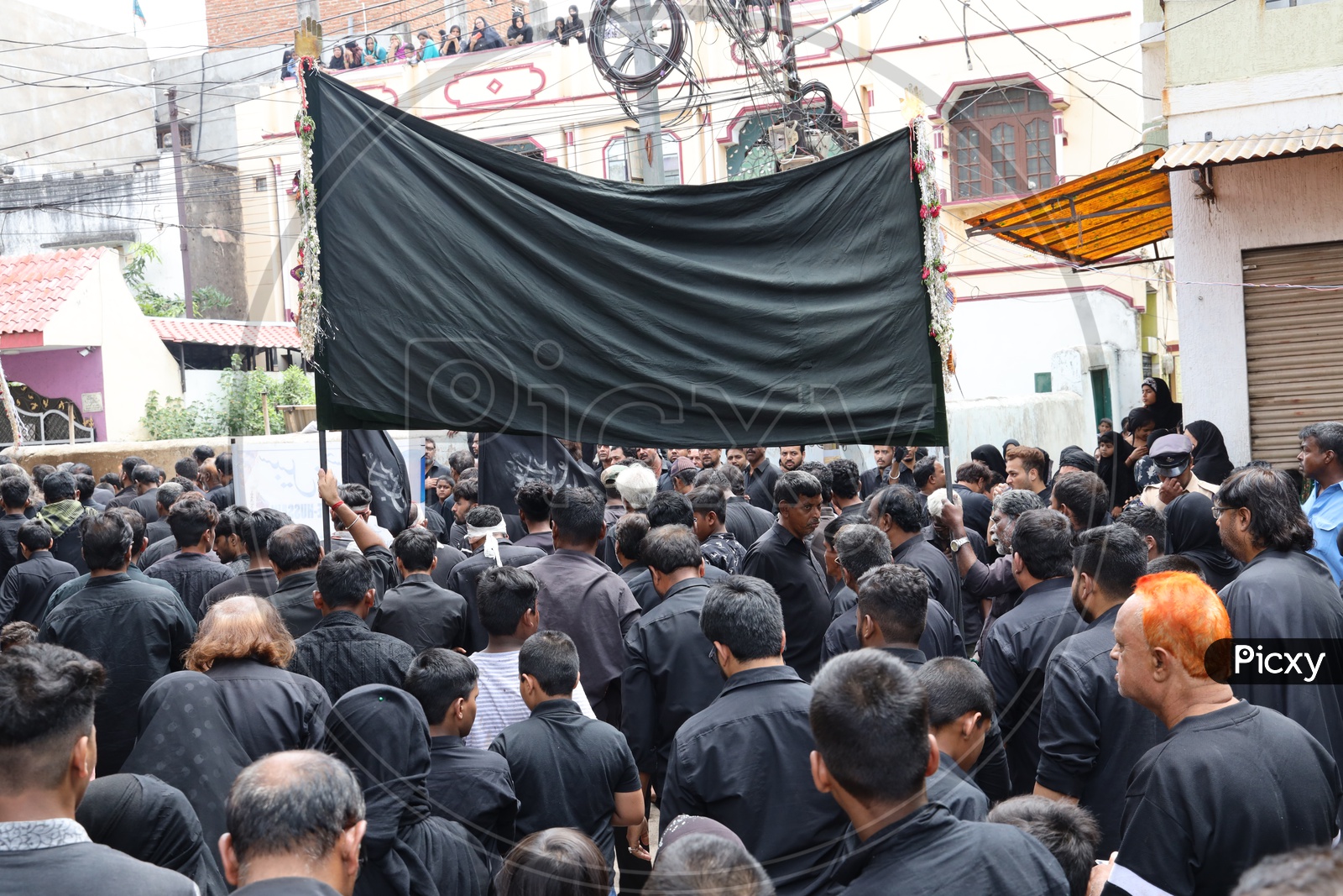 Image of Muharrum Procession With Muslim Devotees Crowd Wearing Black Shirts On The Streets Of ...