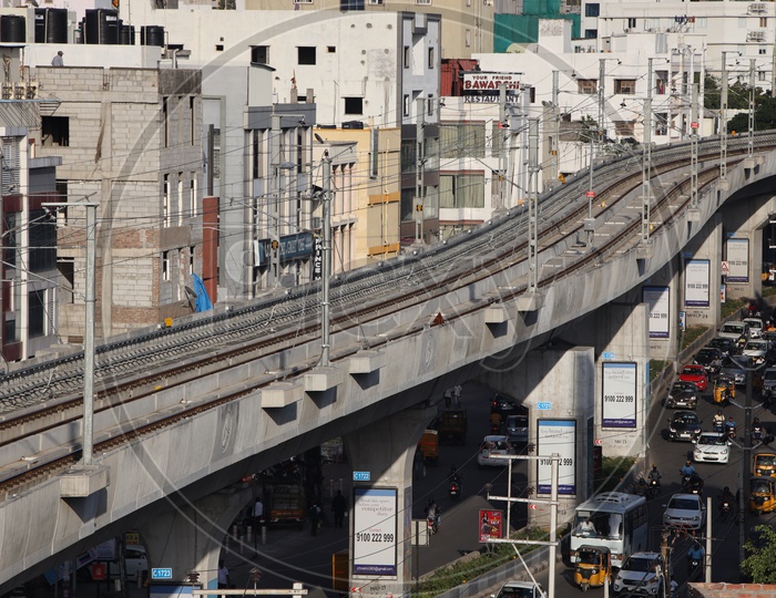 Image of Hyderabad Metro Track Line And Pillars Composition Shot With ...