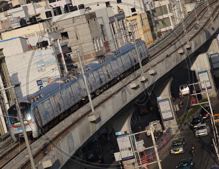 Image of Hyderabad Metro Train Running on Railway Track Lines With ...