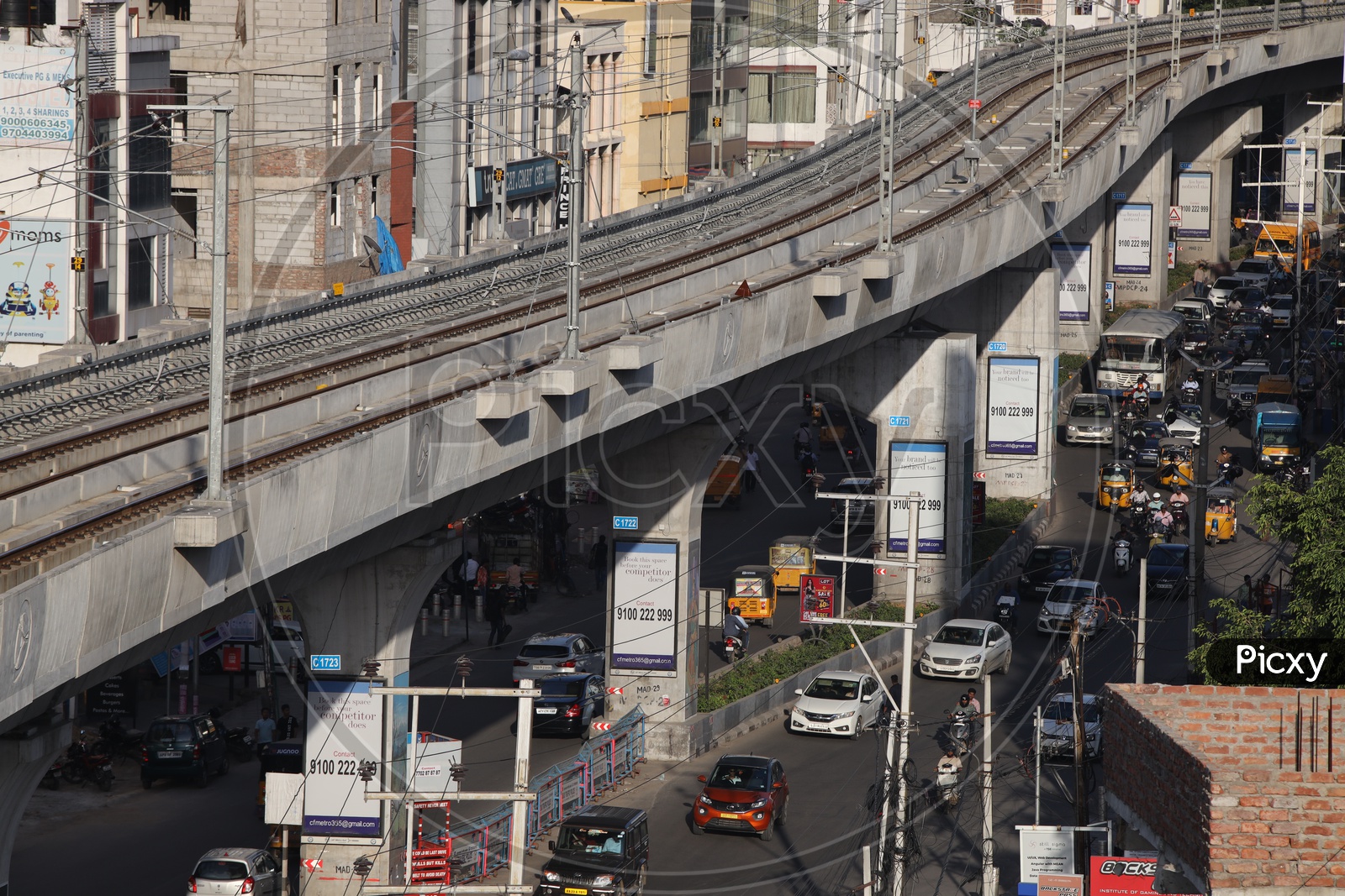 Image of Hyderabad Metro Track Line And Pillars Composition Shot With ...