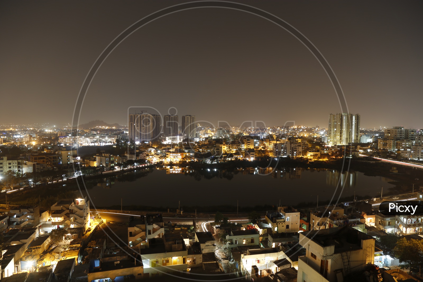 Image of Hyderabad City Night Scape View With Lake and High Rise ...