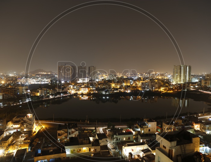 Image of Hyderabad City Night Scape View With Lake and High Rise ...