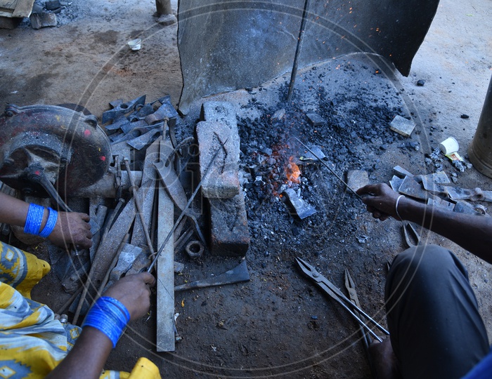 Image of Indian Blacksmith Forges the Hot Iron Metal-KY993457-Picxy