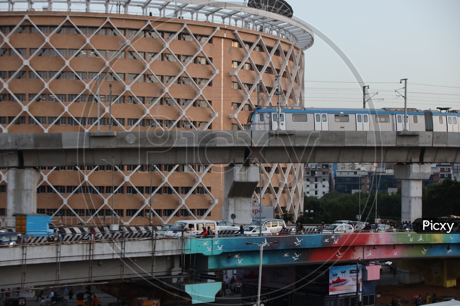 Image of Hyderabad Metro Train Composition With Train Running On Track ...