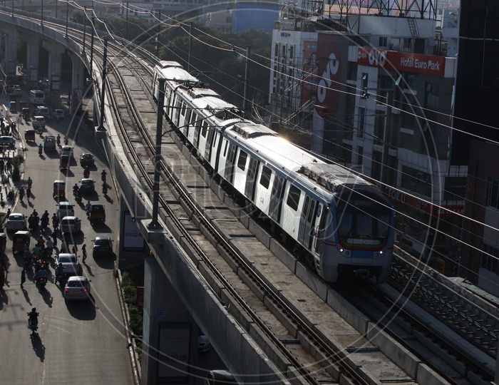 Image of Hyderabad Metro Train Running on Railway Line In Hyderabad ...