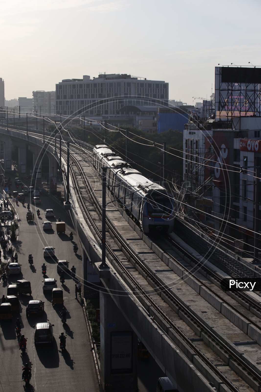 Image of Hyderabad Metro Train Running on Railway Track Lines With ...