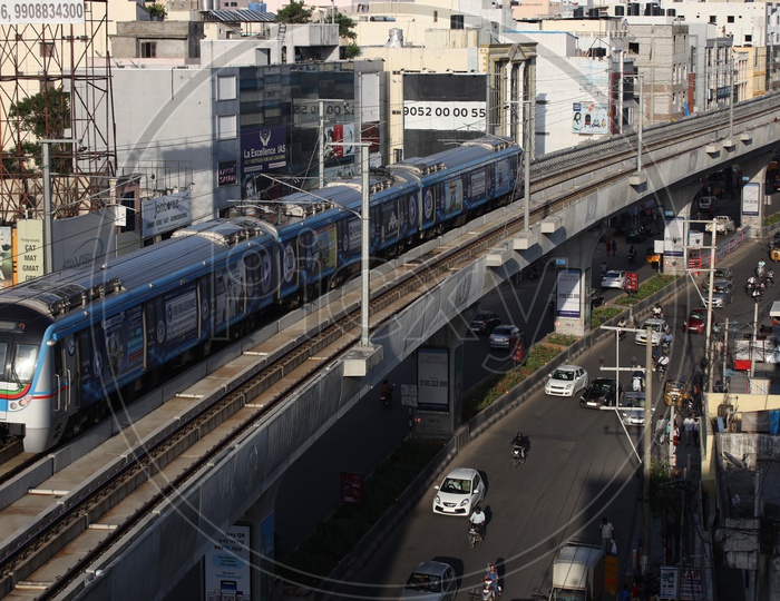 Image of Hyderabad Metro Train Running on Railway Track Lines With ...