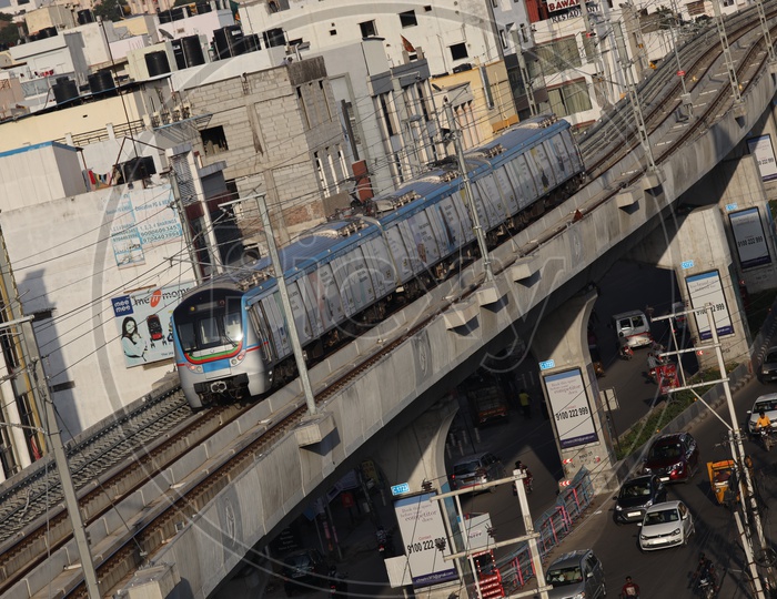 Image of Hyderabad Metro Train Running on Railway Track Lines With ...