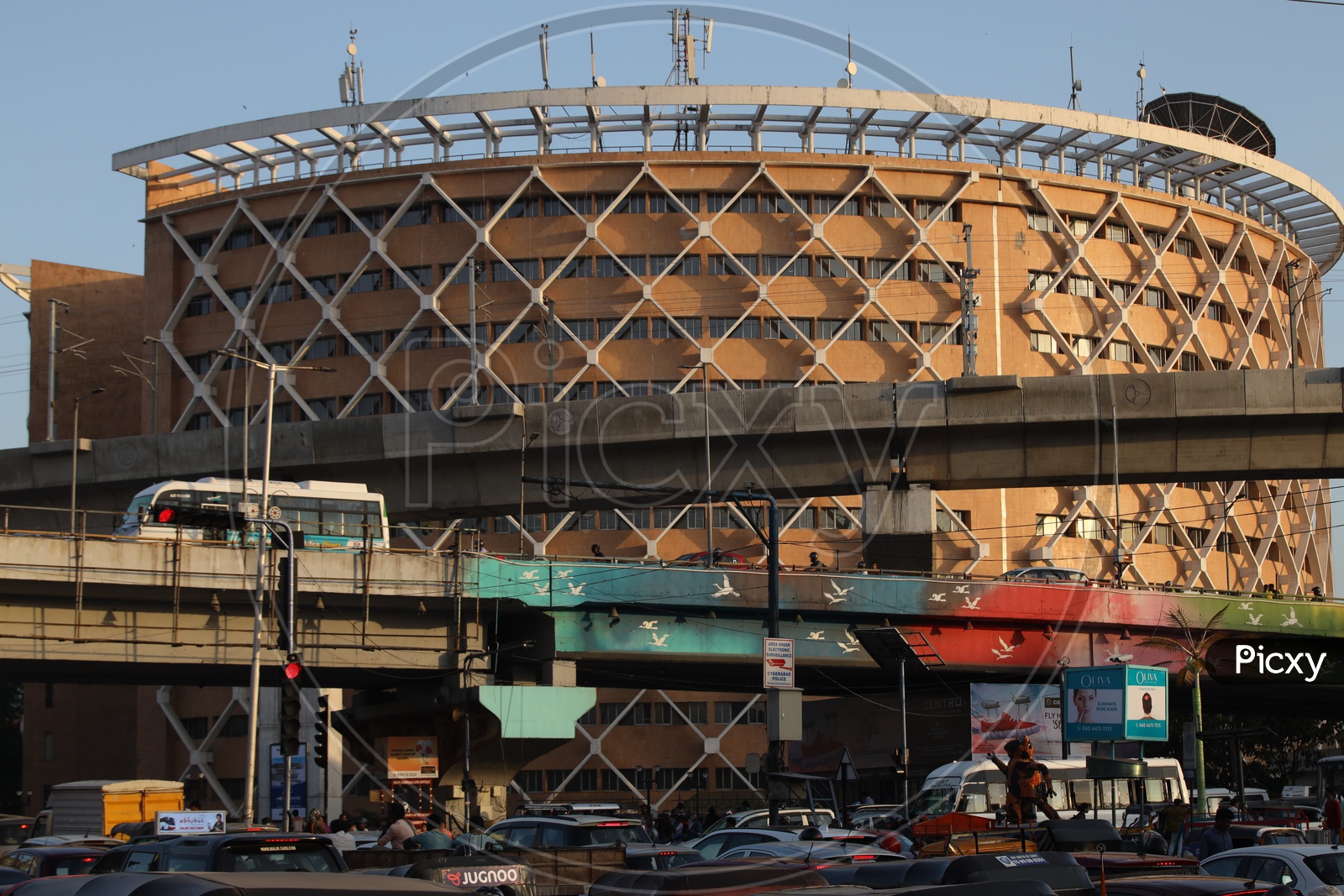 Image of Cyber Towers Composition With Flyover And Metro track Line ...