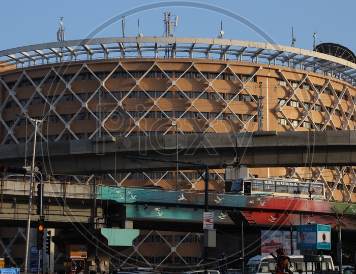 Image of Cyber Towers Composition With Flyover And Metro Train Running ...