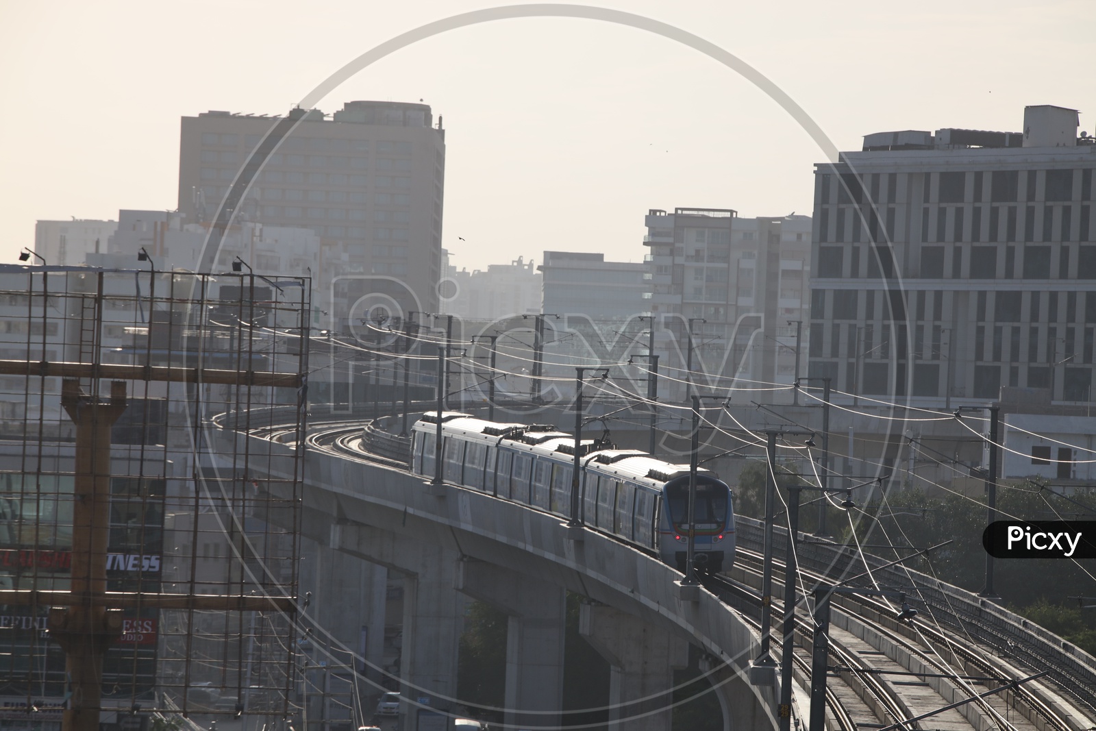Image of Hyderabad Metro Train Running on Railway Track Lines With ...