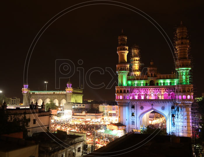 Image of Majestic Charminar View With Colourful Lights During Ramzan ...