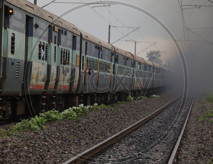 Image of Indian Railways Train Moving on Track Lines With Electric ...
