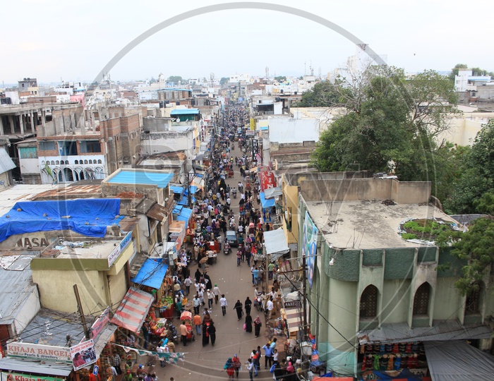 Image of Aerial View Of Ghansi Bazaar With Bangle Shops And Visitors on ...