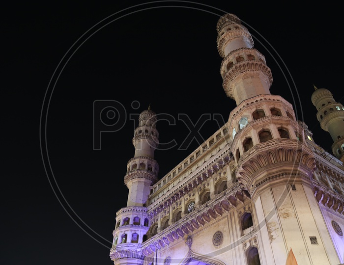 Image of Charminar View With Pillars over Dark Night Sky Background ...