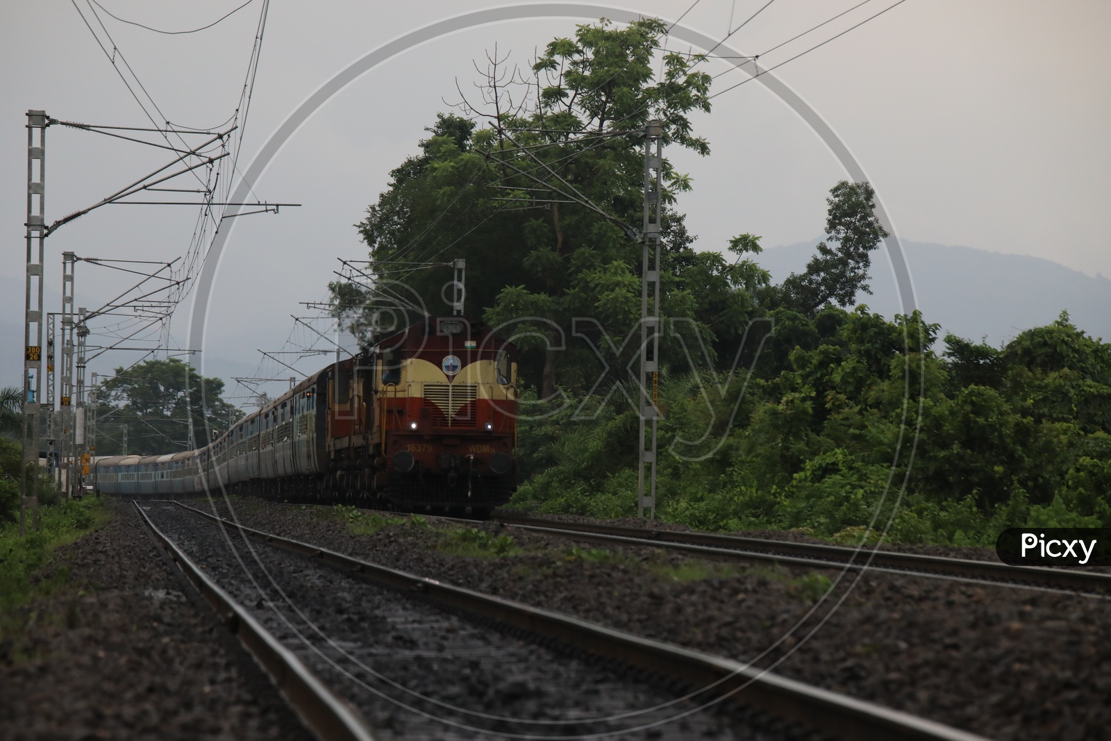 Image of An Empty Railway Track Line With Track And Electric Poles With ...