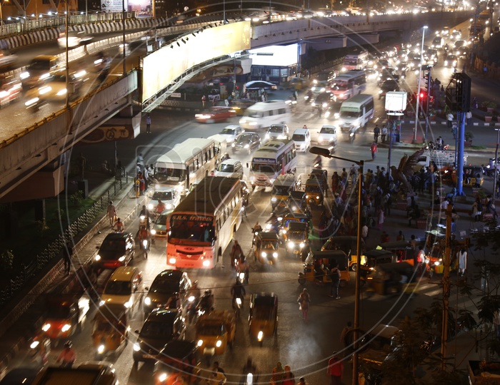 Image of Fast Moving Vehicles On Hi-Tech City Flyover And At Signal ...