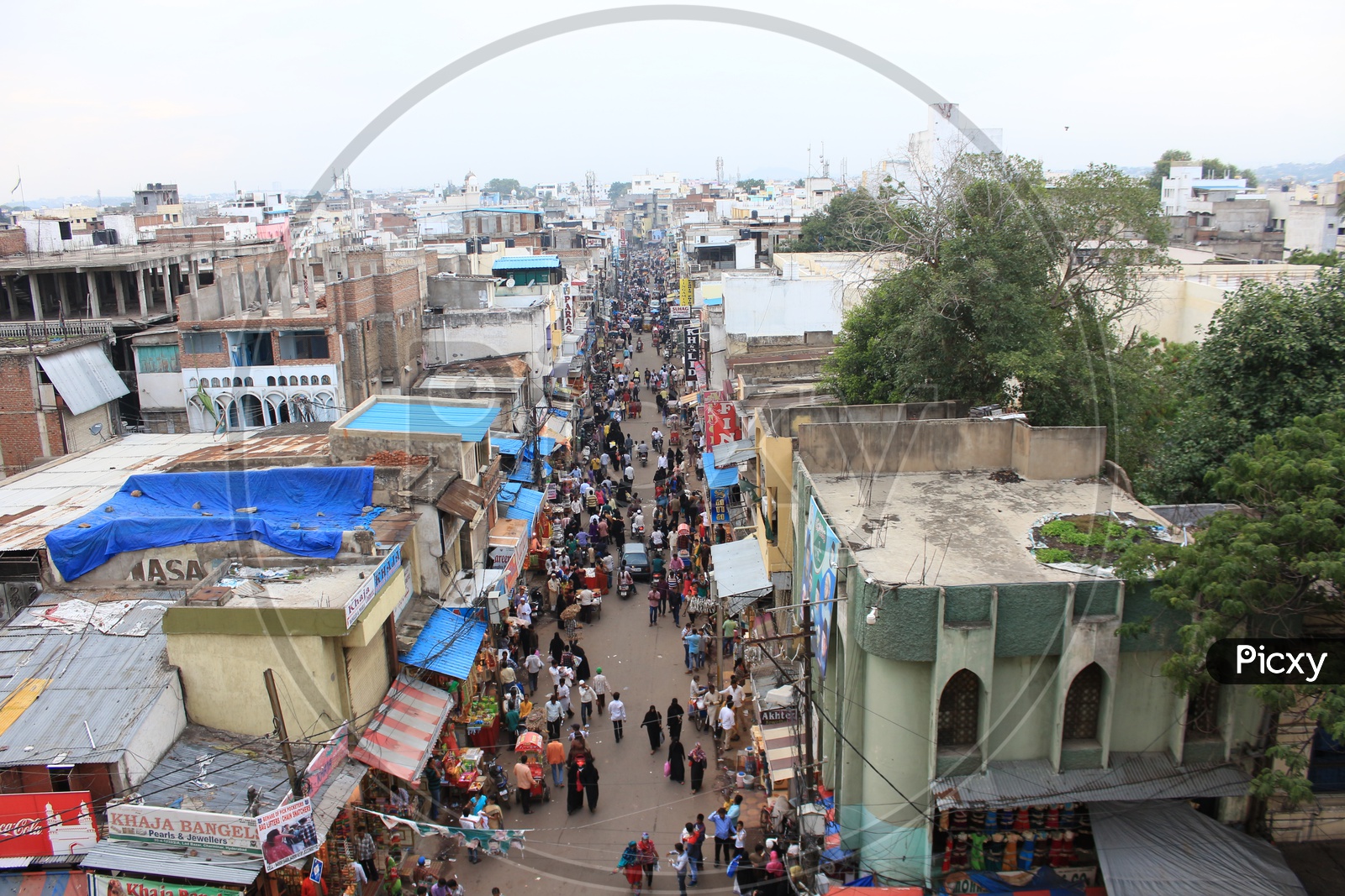 Image of Aerial View Of Ghansi Bazaar With Bangle Shops And Visitors on ...