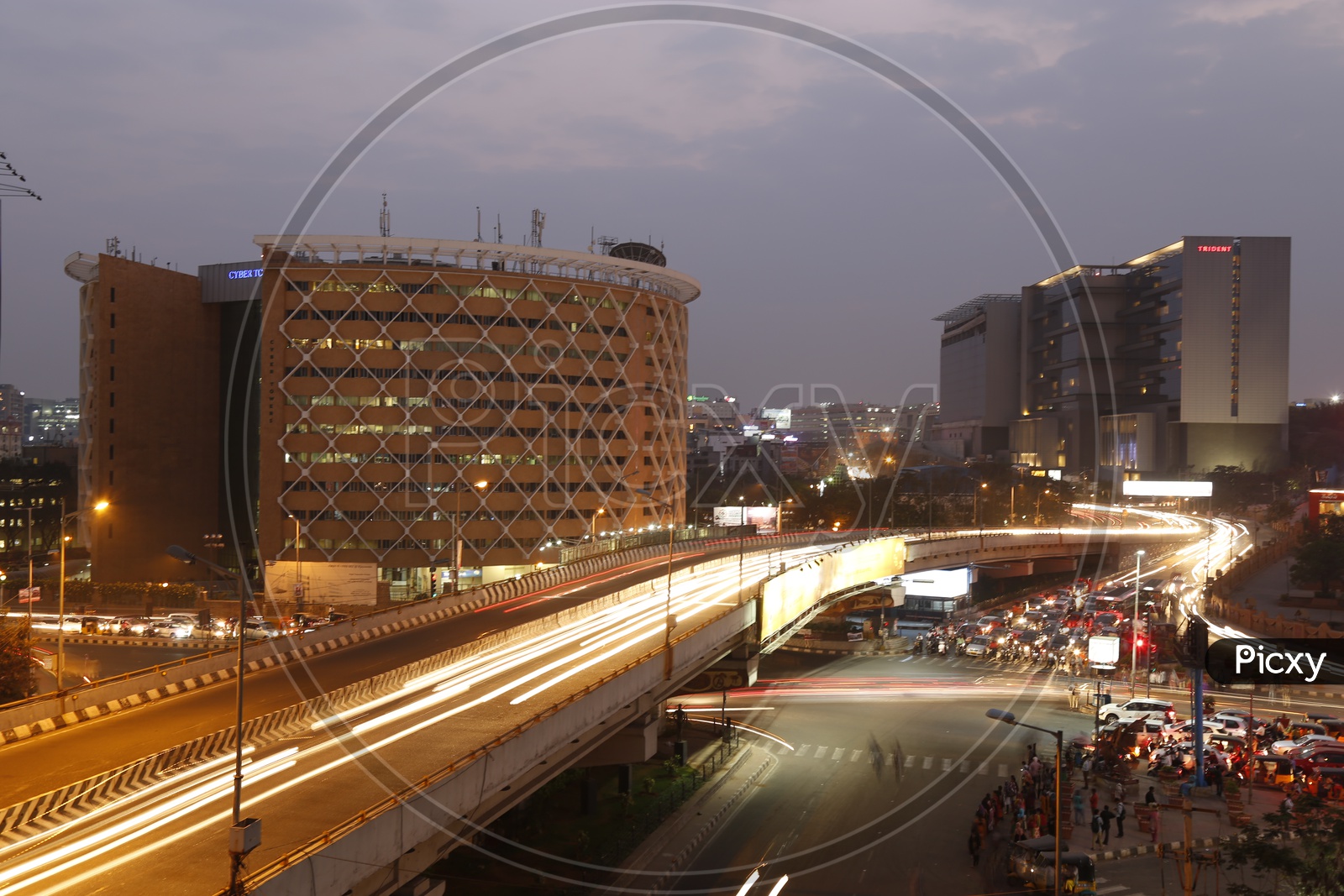 Image of Cyber Towers With Long Exposure of Light Trail Of Moving ...