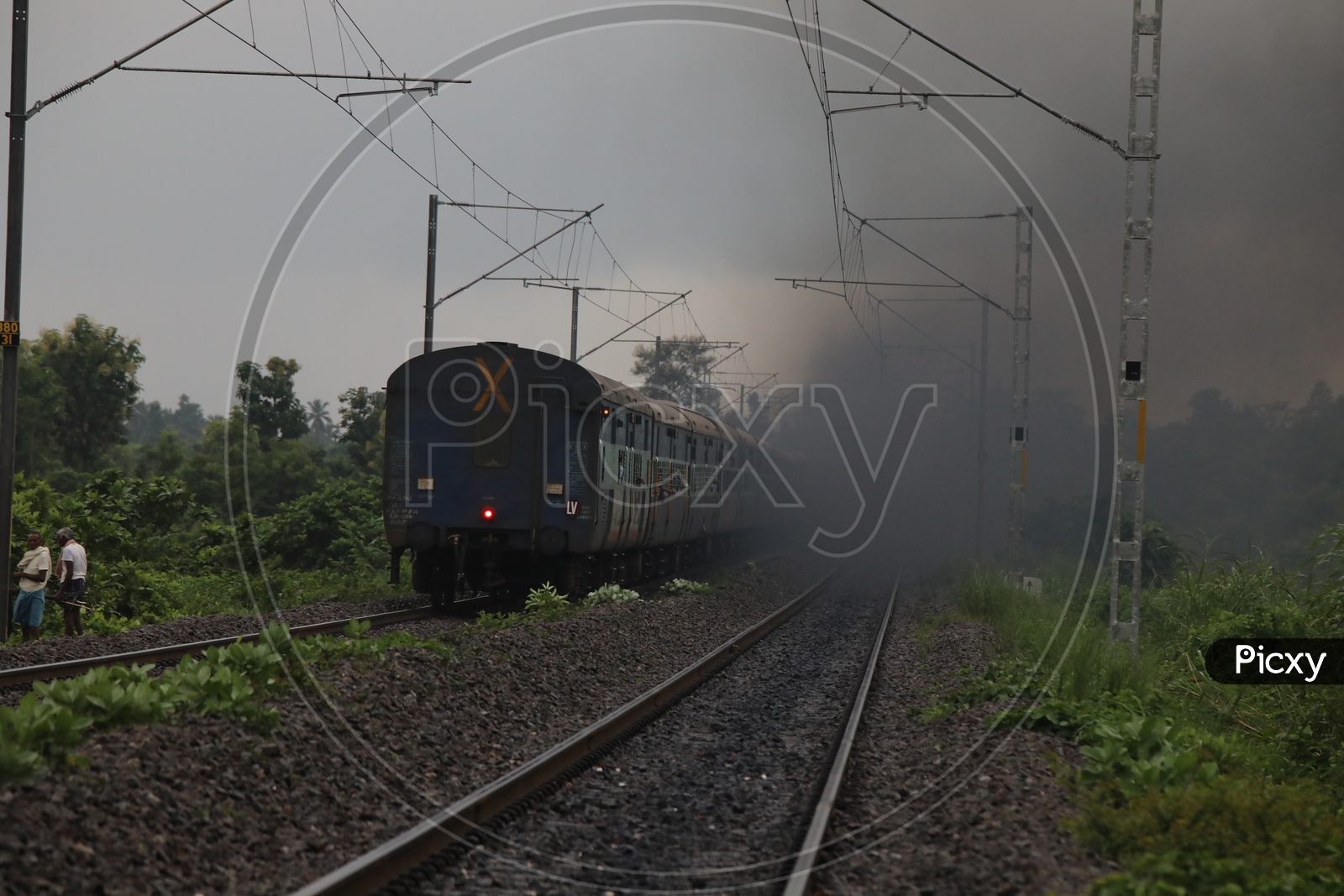 Image of Indian Railways Train Moving on Track Lines With Electric ...