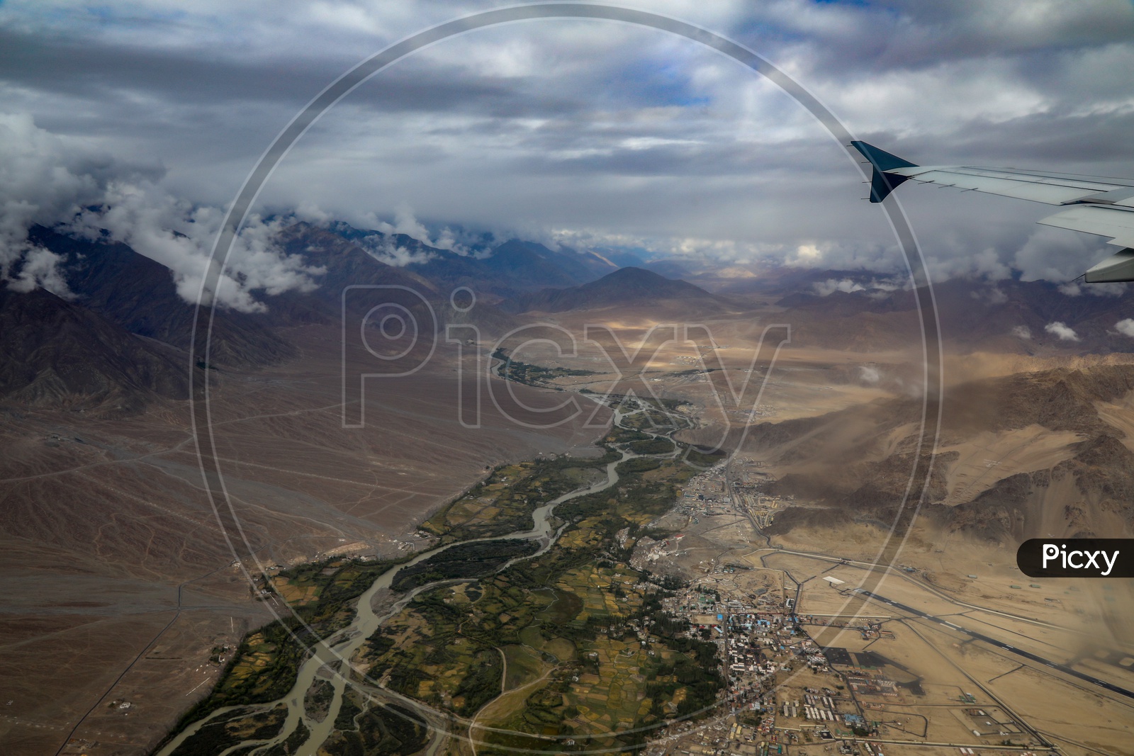 Image of Aerial View Of Mountain Passes And River Valleys In Ladakh ...