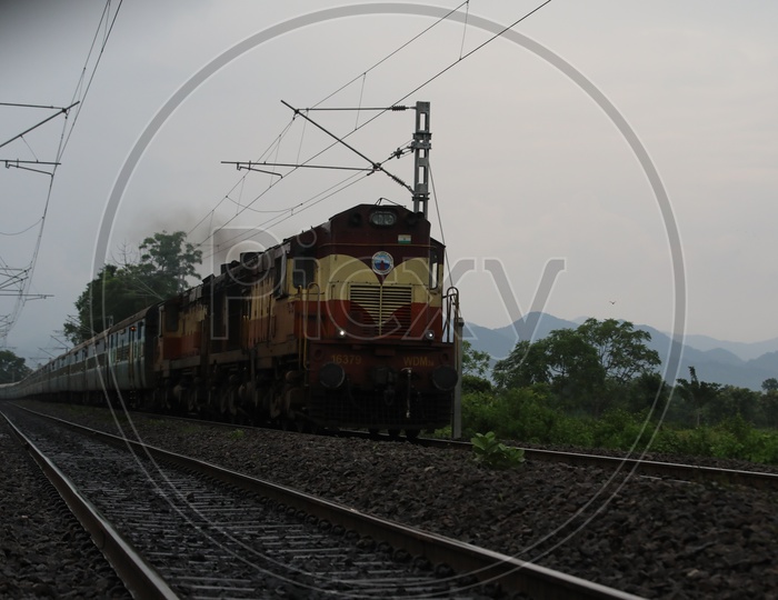 Image of Indian Railways Train Moving on Track Lines With Electric ...