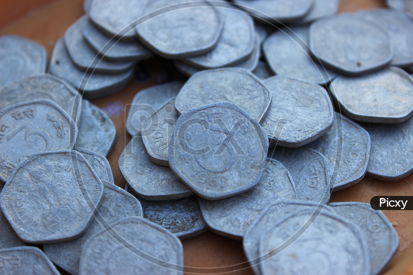 Image of Indian3 Paise Coin Pile Closeup At A Vintage Coins Selling ...