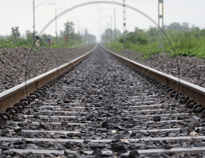 Image of An Empty Railway Track Line With Track And Electric Poles With ...