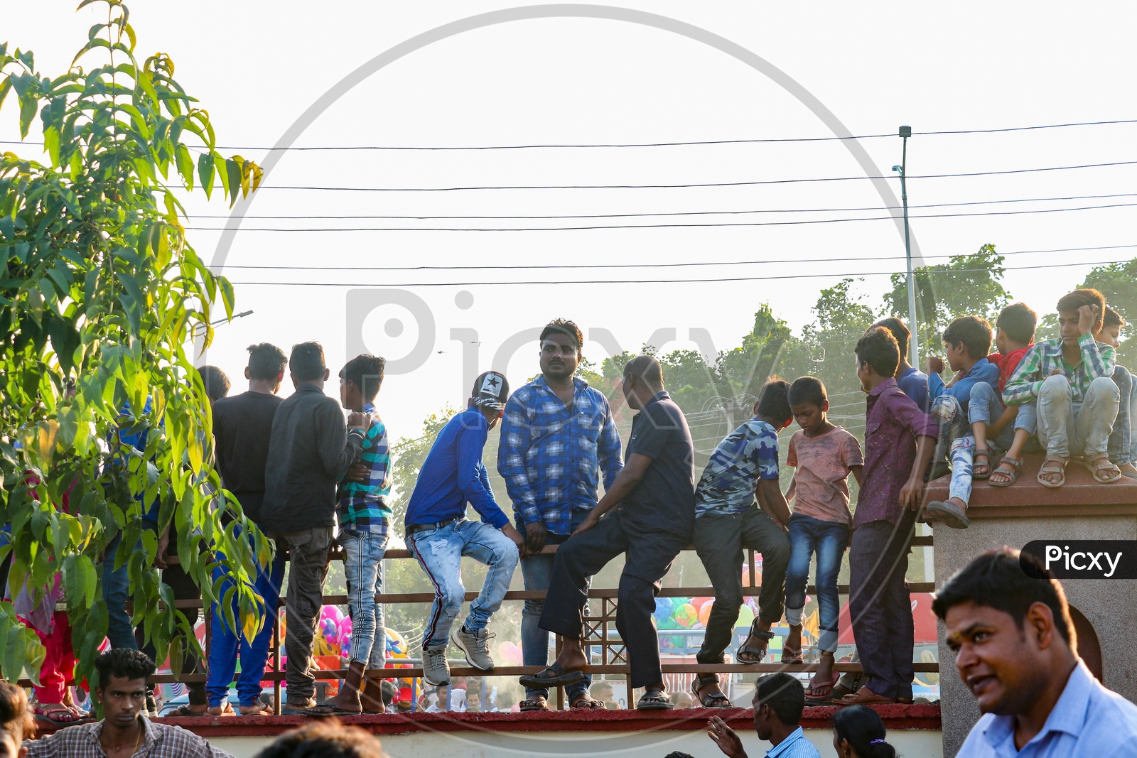 Image of Crowd of Young Indian People Watching an Event By Climbing ...